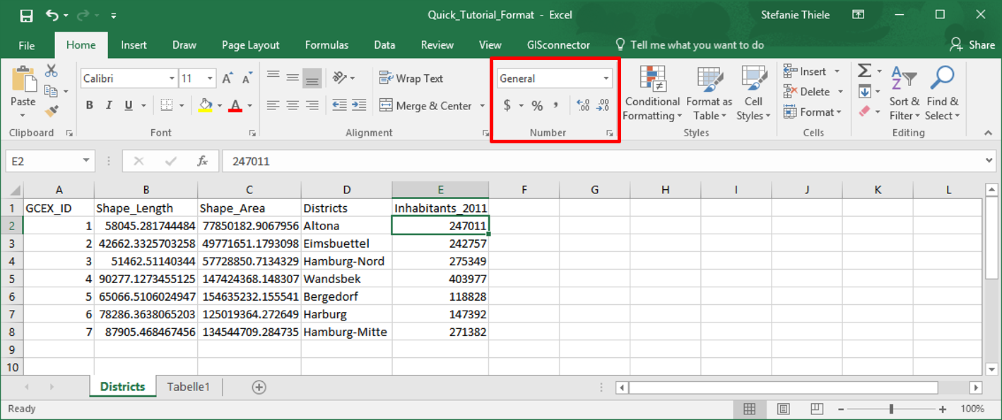 GISconnector For Excel HelpLection B The Non specific Excel Format General 
